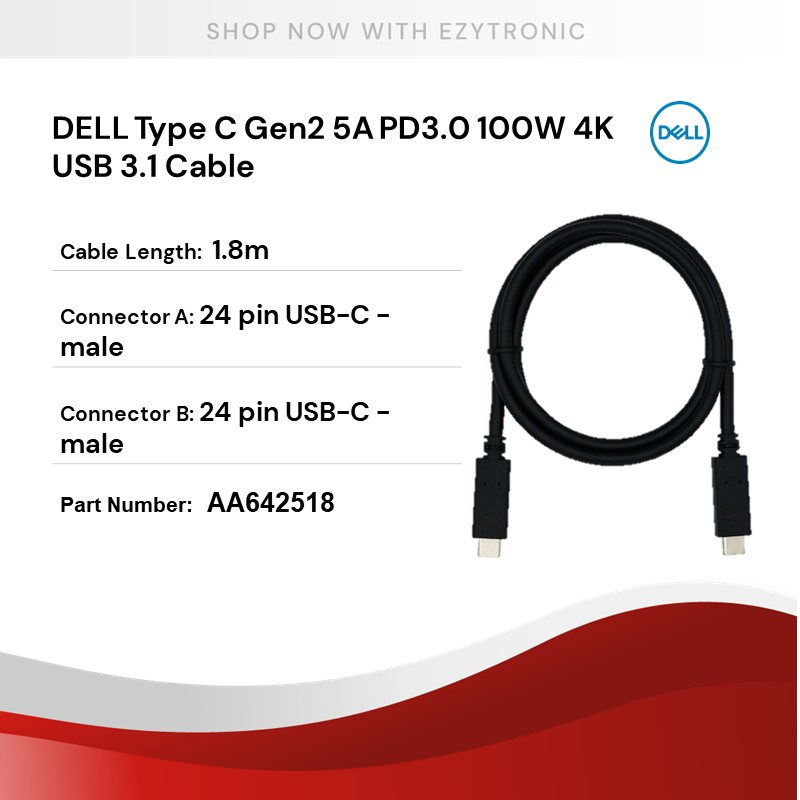 DELL Type C Gen2 5A PD3.0 100W 4K USB 3.1 Cable -AA642518 for laptop ...