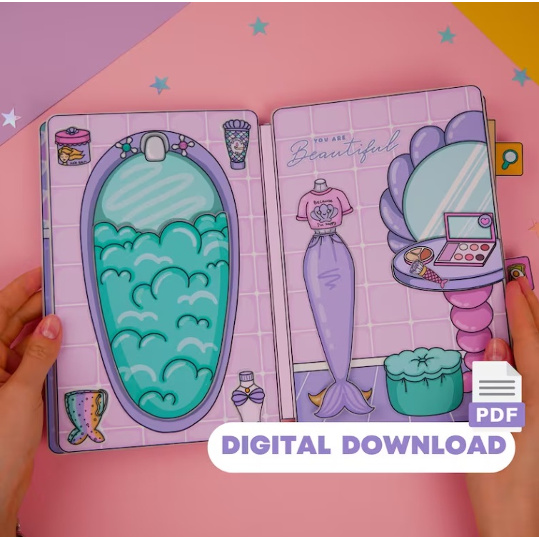 [Softcopy PDF] Mermaid House Dollhouse for kids Paper Doll Busy book ...