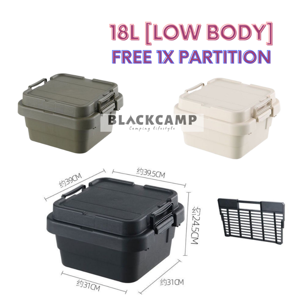 Camping Muji Storage Box[Low Body] 40L 30L 18L Hard Casing with Partition PP Plastic Stool Table ...