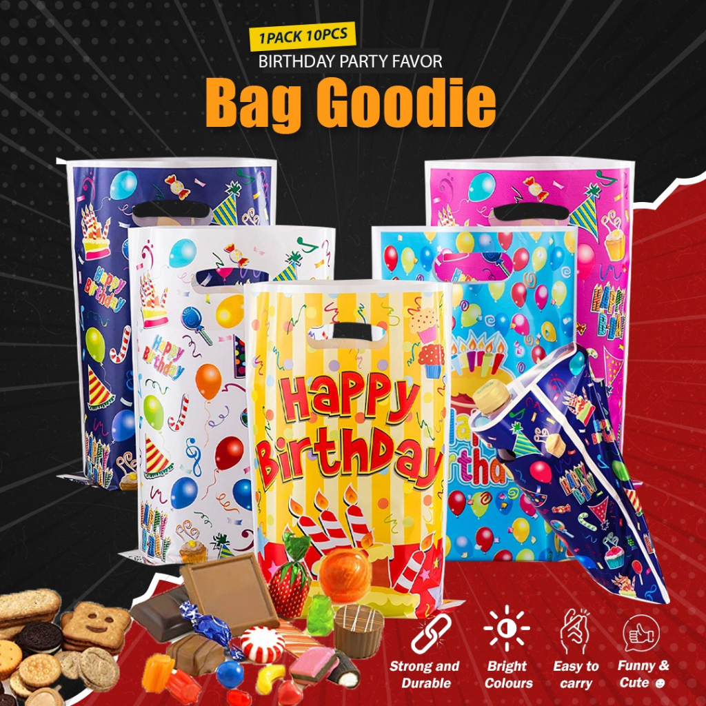 10pcs Plastic Bag Happy Birthday Cartoon theme party plastic Bags ...