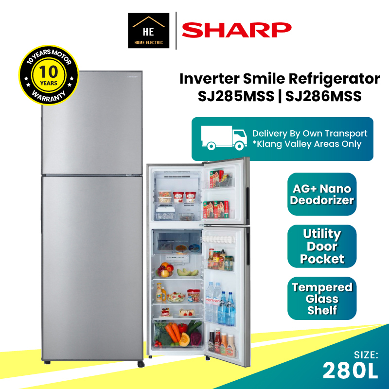 SHARP 280L 2 Door Smile Refrigerator Fridge SJ285MSS Peti Sejuk Peti ...
