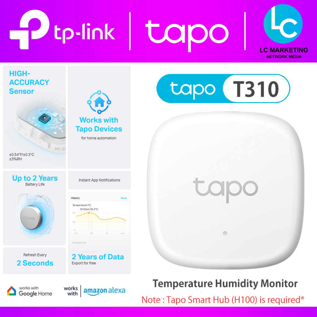 TP-Link Tapo H100 Smart Hub with Chime Tapo T100 T110 T300 T310 T315 ...