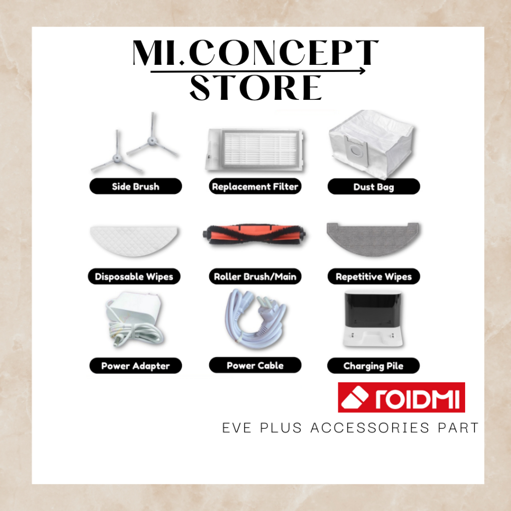 Roidmi Eve Plus Vacuum Cleaner Parts Accessories- Dust Bag, Side Brush ...