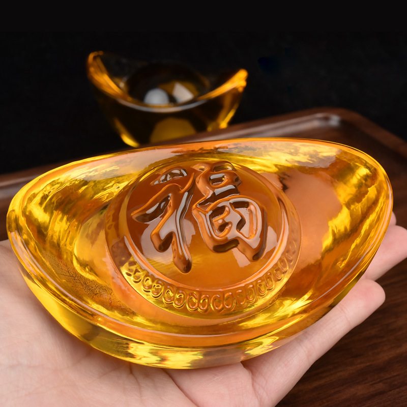 [Fortune Destiny] Feng Shui Glass Ingot Yuan Bao With Fu 50mm / 60mm 古法 ...