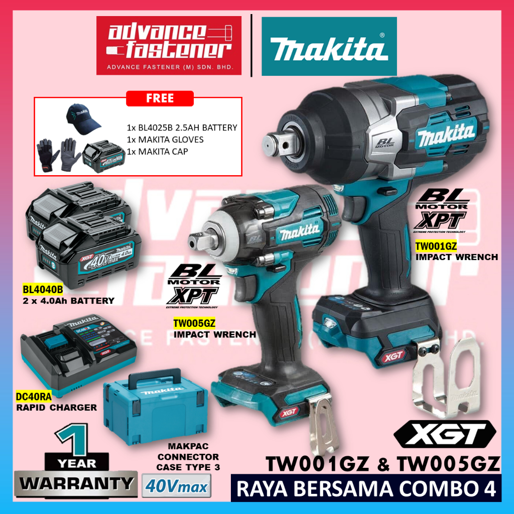 MAKITA 40Vmax Cordless Raya Combo Set 4 ( TW001 Impact Wrench / TW005 Impact Wrench ) | Shopee ...