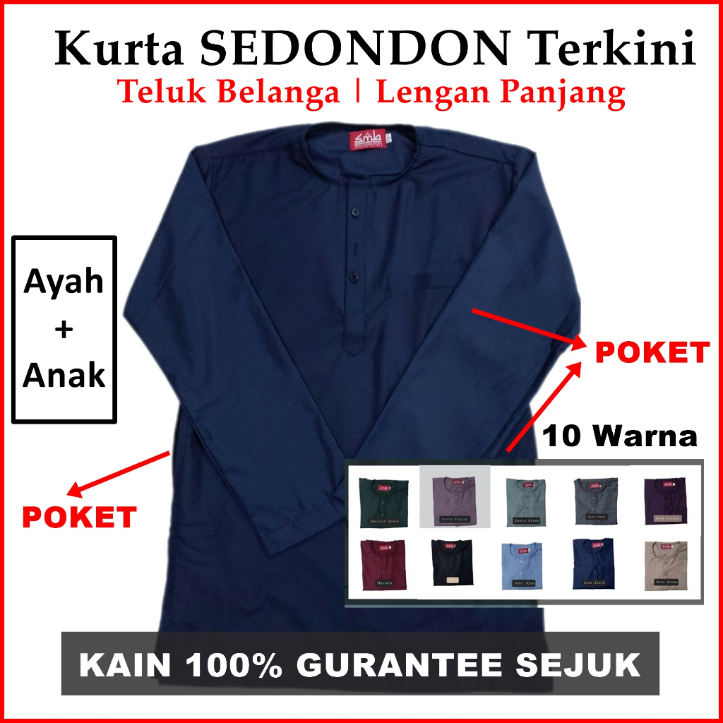 [2025] Kurta Lelaki DEWASA | Kurta SEDONDON Leher Bulat Lengan Panjang ...