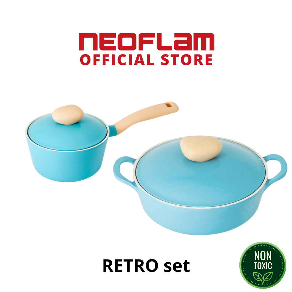 NEOFLAM RETRO Healthy Ceramic Coating Saucepan Casserole Set | Shopee ...