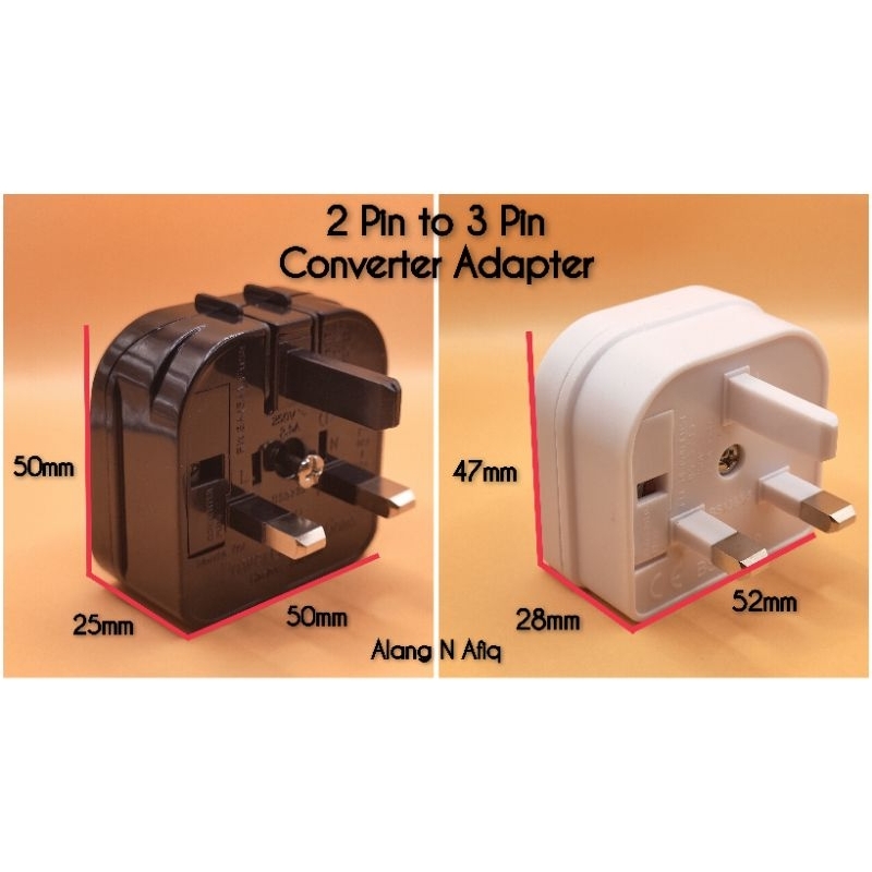2 Pin To 3 Pin Converter Adapter Plug. Kepala Plug 2 Pin Kepada 3 Pin ...