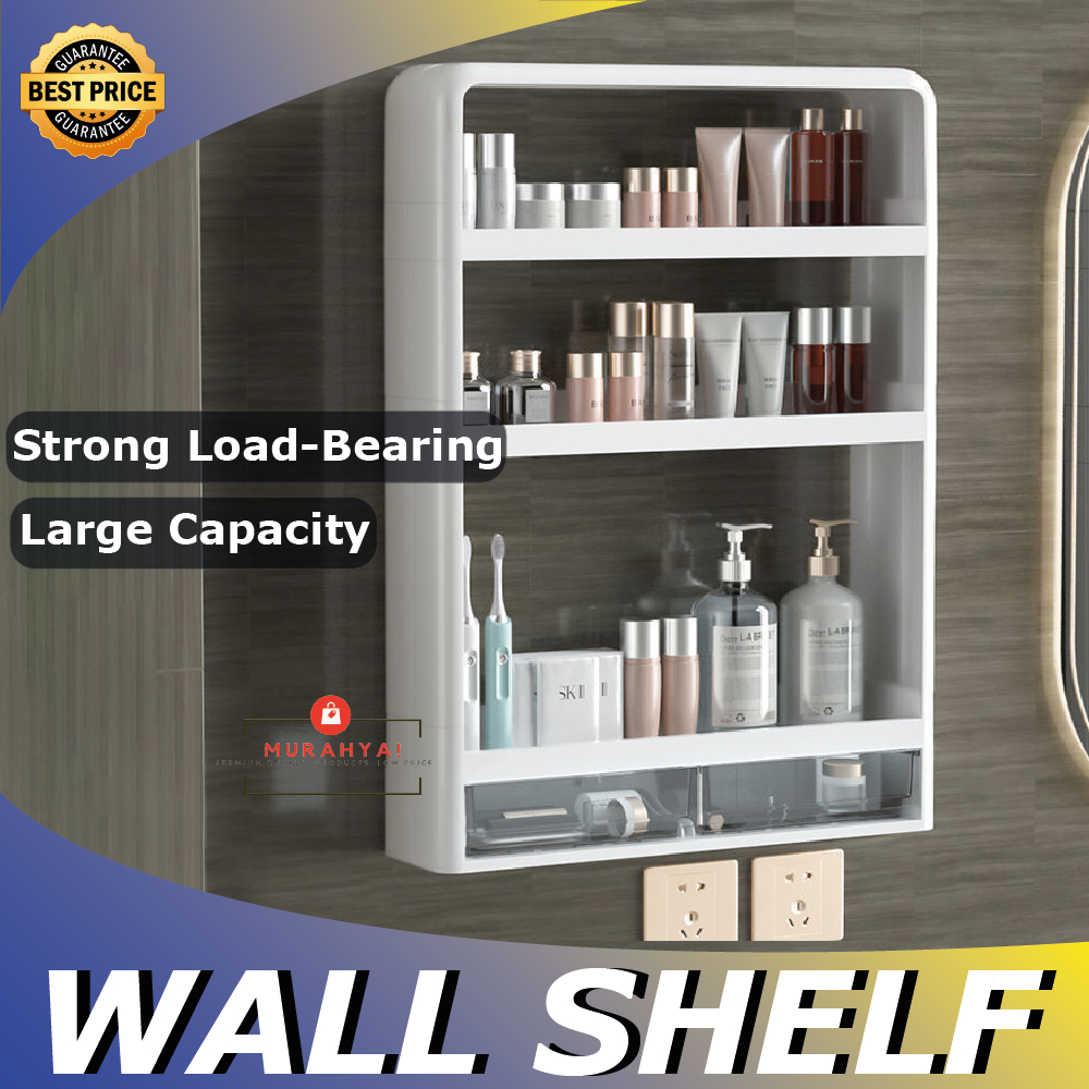 Wall Shelf Non Drill Rack Shelf Floating Kitchen Rack Bathroom Wall ...