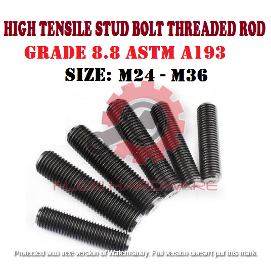 Grade 8.8 - M24 HIGH TENSILE STUD BOLT THREADED ROD / THREADED BAR High Tensile Steel ASTM F568 ...