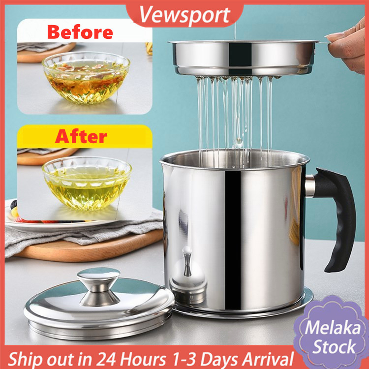 Oil Pot 1.8L Stainless Steel Household Oil Filter Bacon Grease Strainer ...