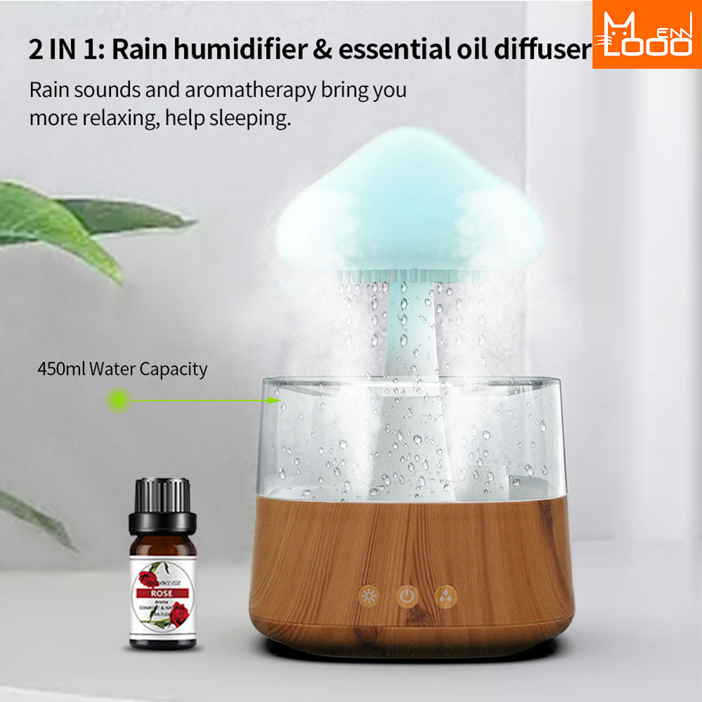 Raindrop Humidifier LED Night Light USB Aroma Purifier Diffuser For ...