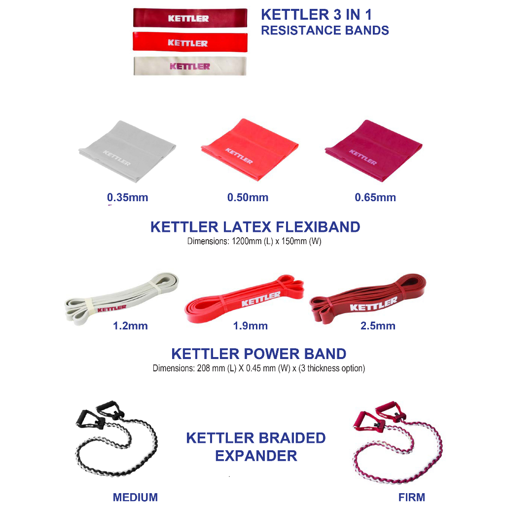 AEROBIC EXERCISE AND FITNESS KETTLER 3 IN 1 RESISTANCE BANDS LATEX ...