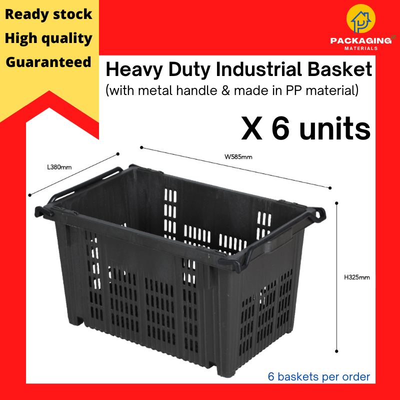 [6 UNITS] New Industrial Stackable Basket Heavy Duty With Handle (Black ...