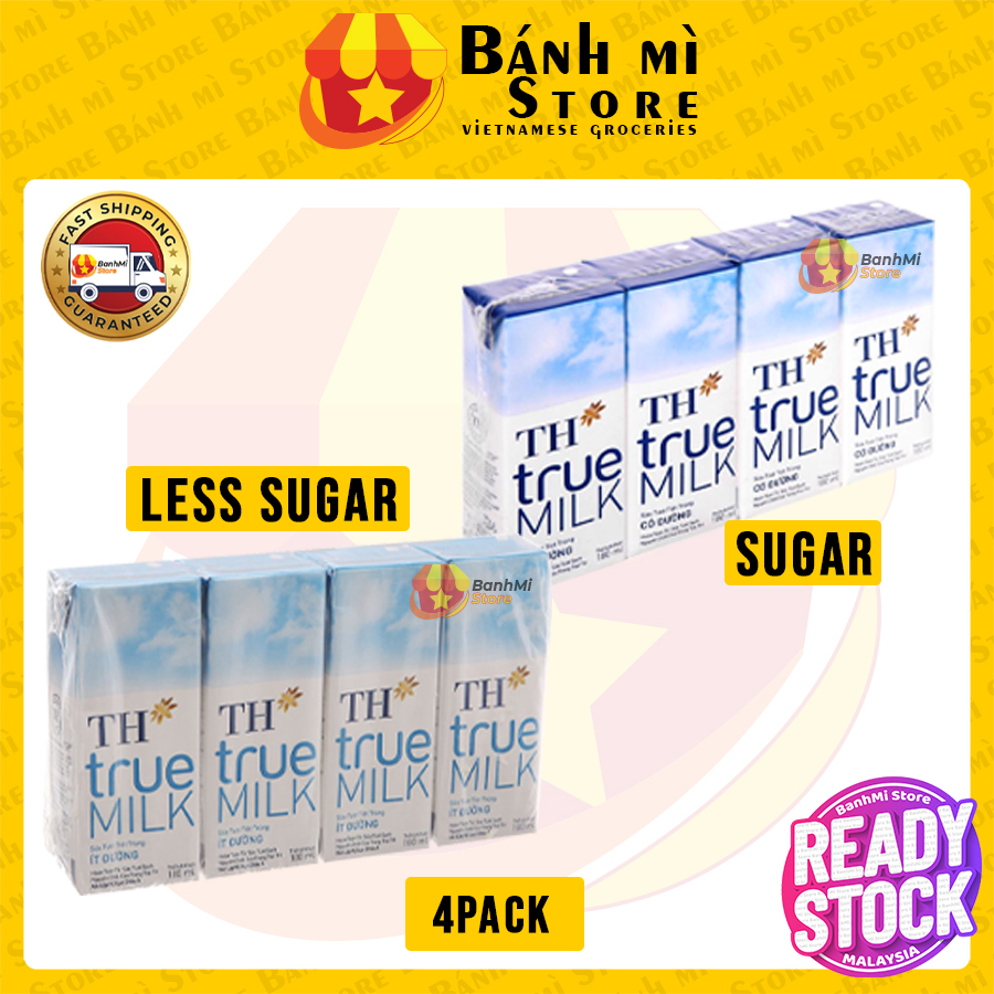 TH TRUE MILK SUGAR / LESS SUGAR UHT FRESH MILK | SUA TUOI CO DUONG / IT DUONG (180ml x 4 PACK ...