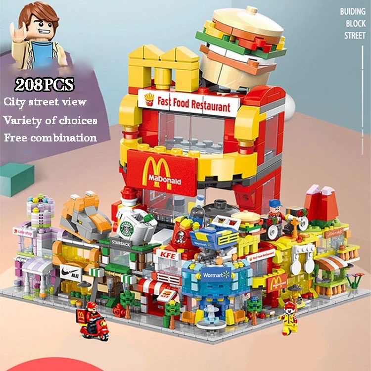 3D Fast Food Cafe Coffee Shops Sembo City Street View Building Block ...