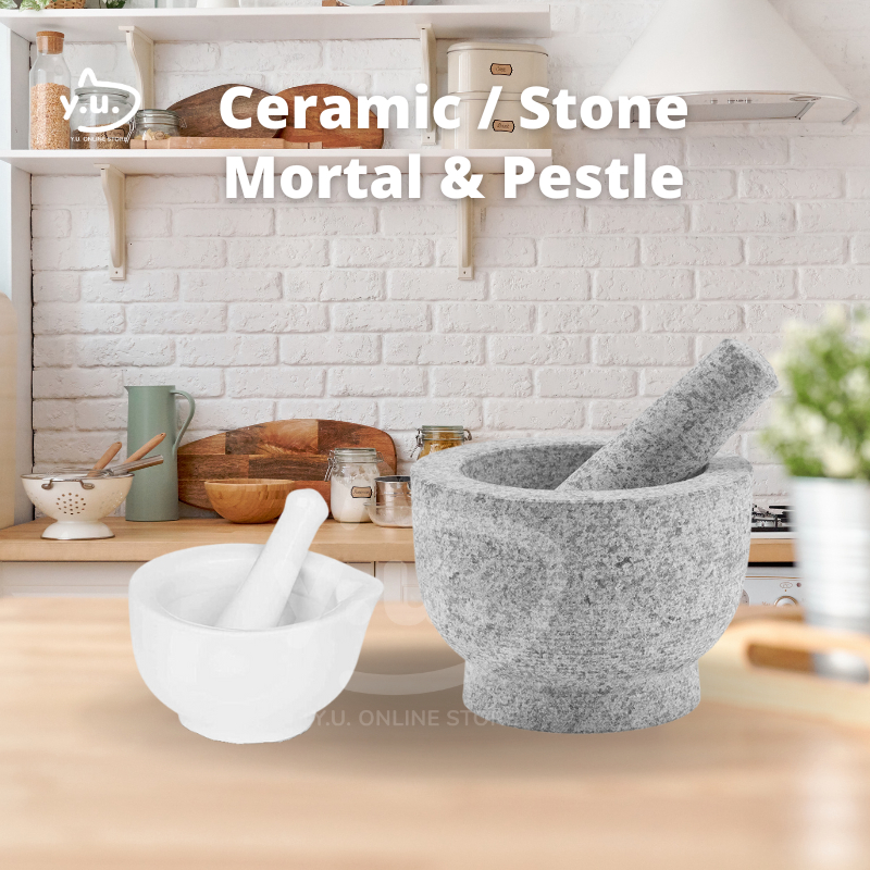 YU Ready Stock Granite Stone Mortal And Pestle Set / Ceramic Mortal and ...