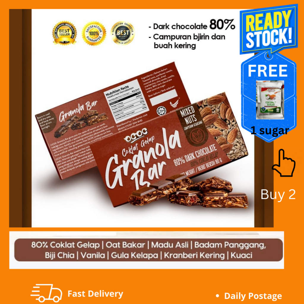 Granola Bar | Chocolate | Coklat Gelap dengan Kekacang | 80% Dark with ...