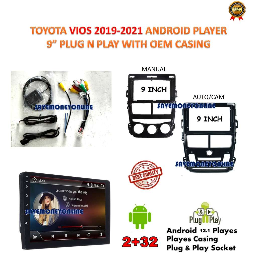 TOYOTA VIOS 2019 - 2021 (AUTO / MANUAL) ANDROID PLAYER 9” PLUG N PLAY ...