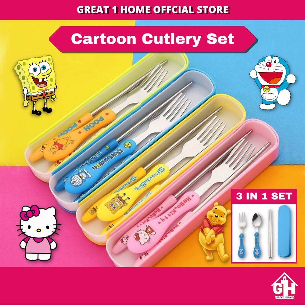 BUY 3 FREE 1 Kids Spoon Fork Set Kids Cutlery Set Cute Cutlery Cartoon ...