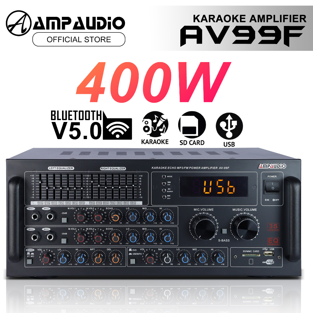 Ampaudio AV99F Karaoke Amplifier Bluetooth Stereo Amplifier Wireless ...