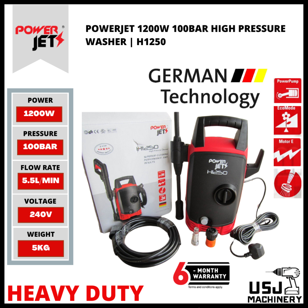 POWERJET 1200W 100Bar High Pressure Washer H1250 - GERMAN TECHNOLOGY ...
