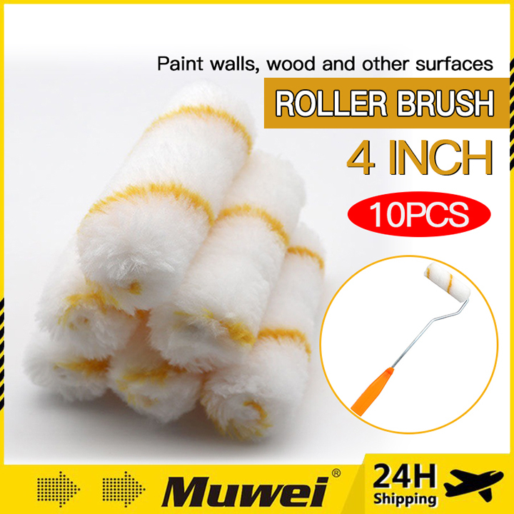 10 PCs 4inch 4" Roller Refill Roller Handle Paint RollerPainting Brush ...