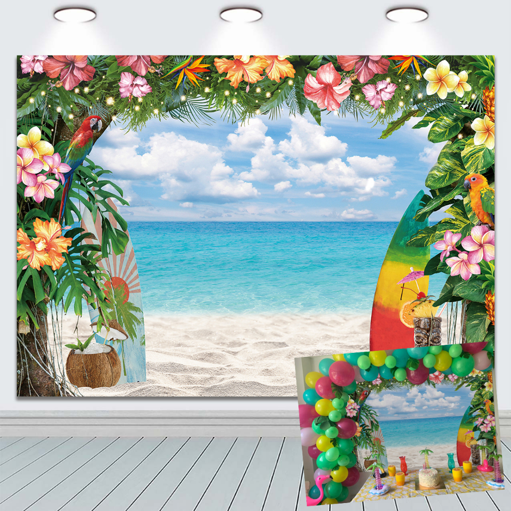 Summer Hawaii Background Tropical Beach Theme Party Decoration ...