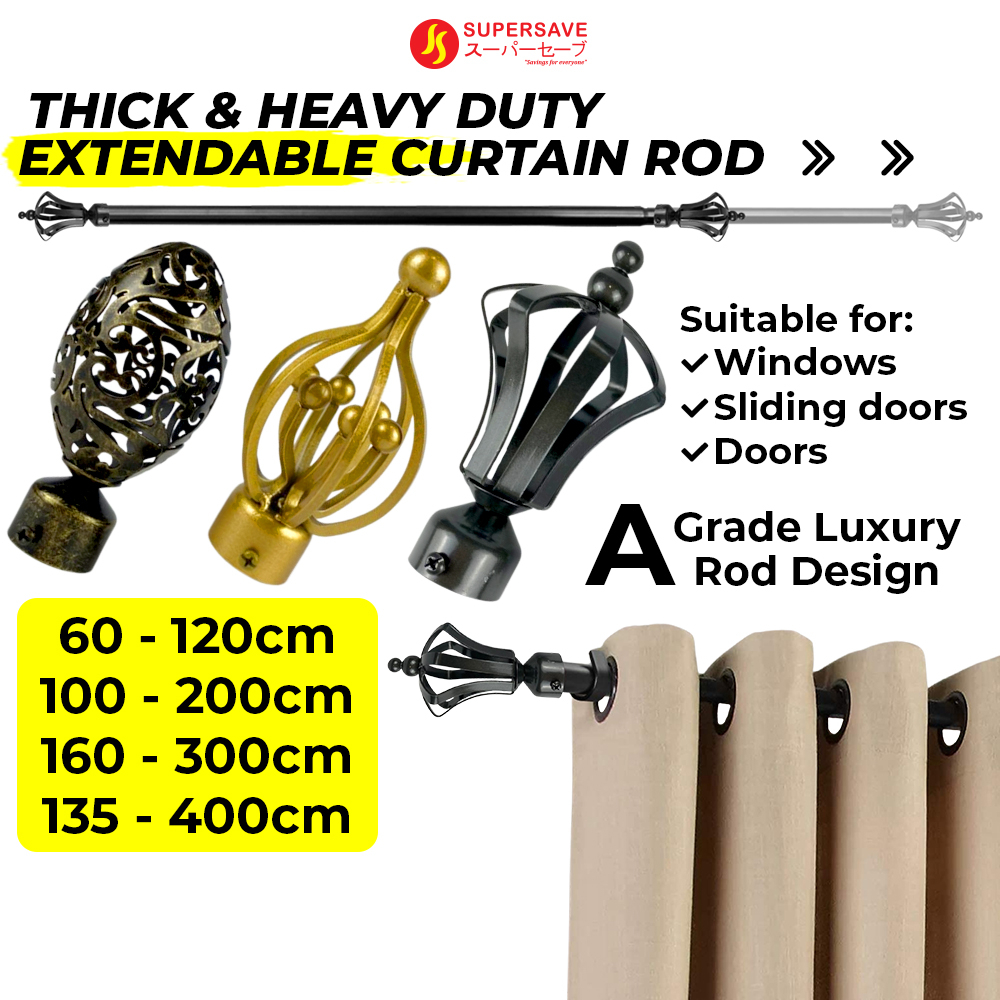 SUPERSAVE Adjustable Curtain Rod Thick Rods Set Metal Rod Hook Ring ...