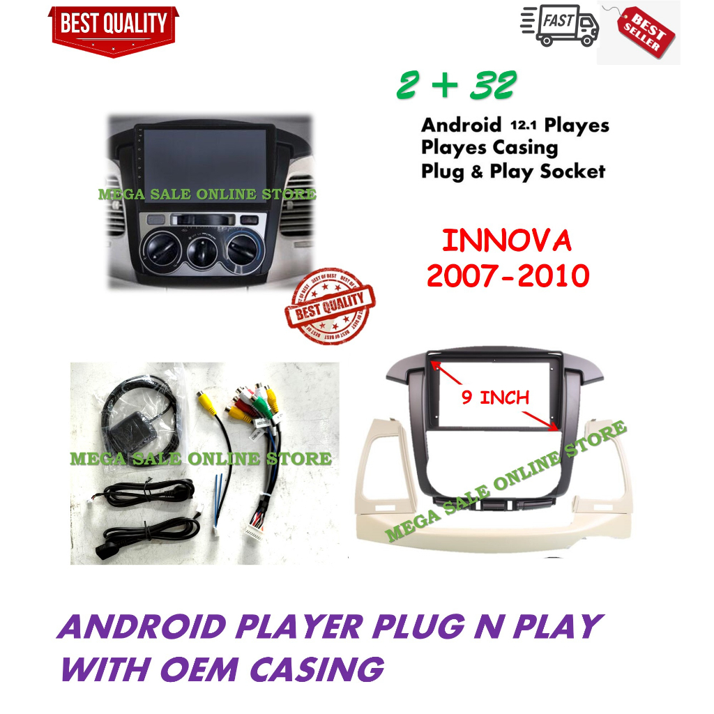 Toyota INNOVA 2007 - 2010 (AUTO / MANUAL) android player 9 inch PLUG N ...