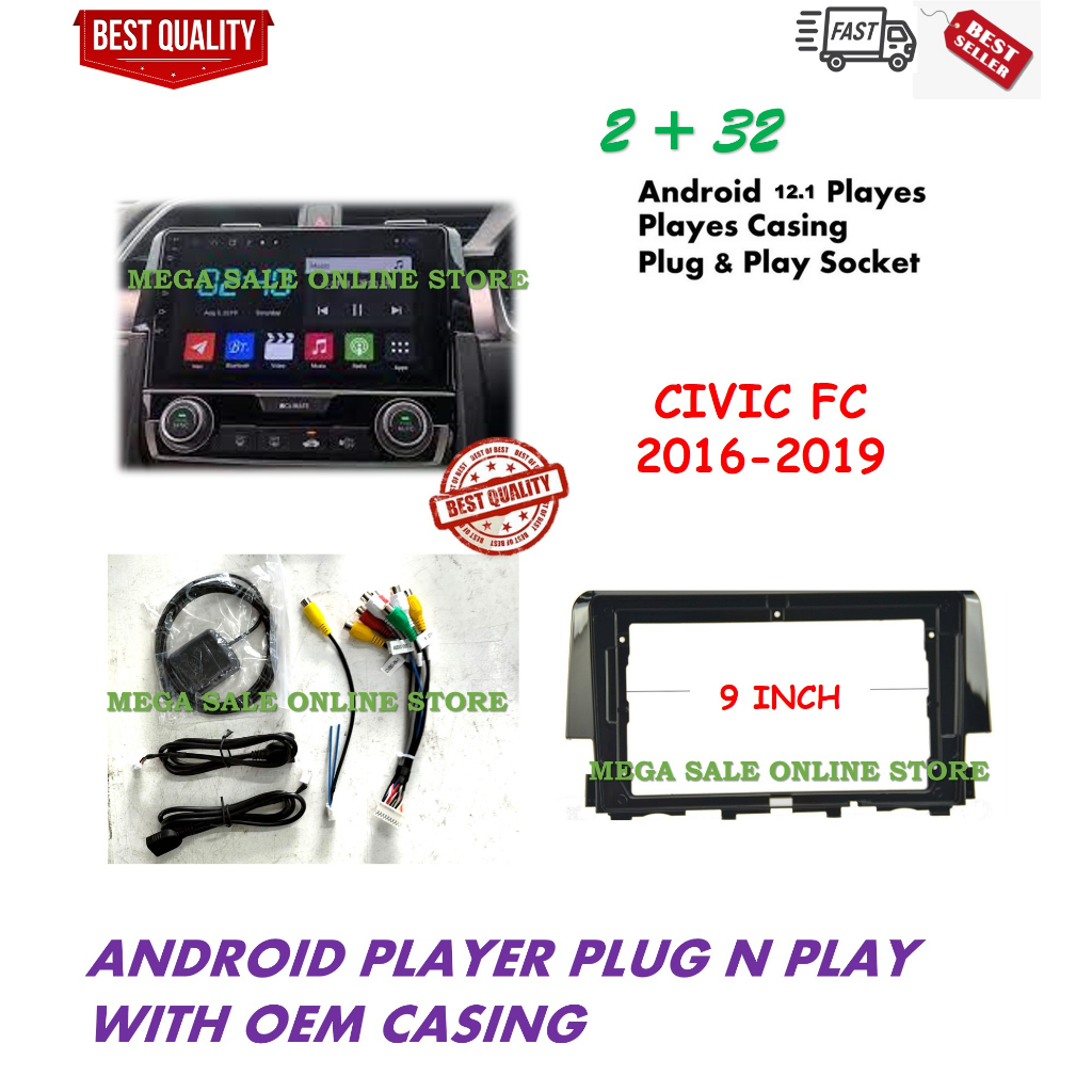 HONDA CIVIC FC 2016 - 2021 9 INCH Android Playes With Casing + Plug ...