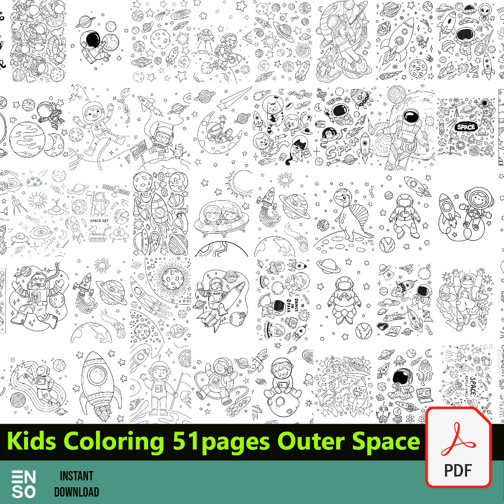 PDF File 51 Pages Kids Coloring Learning eBook | Outer Space Coloring ...