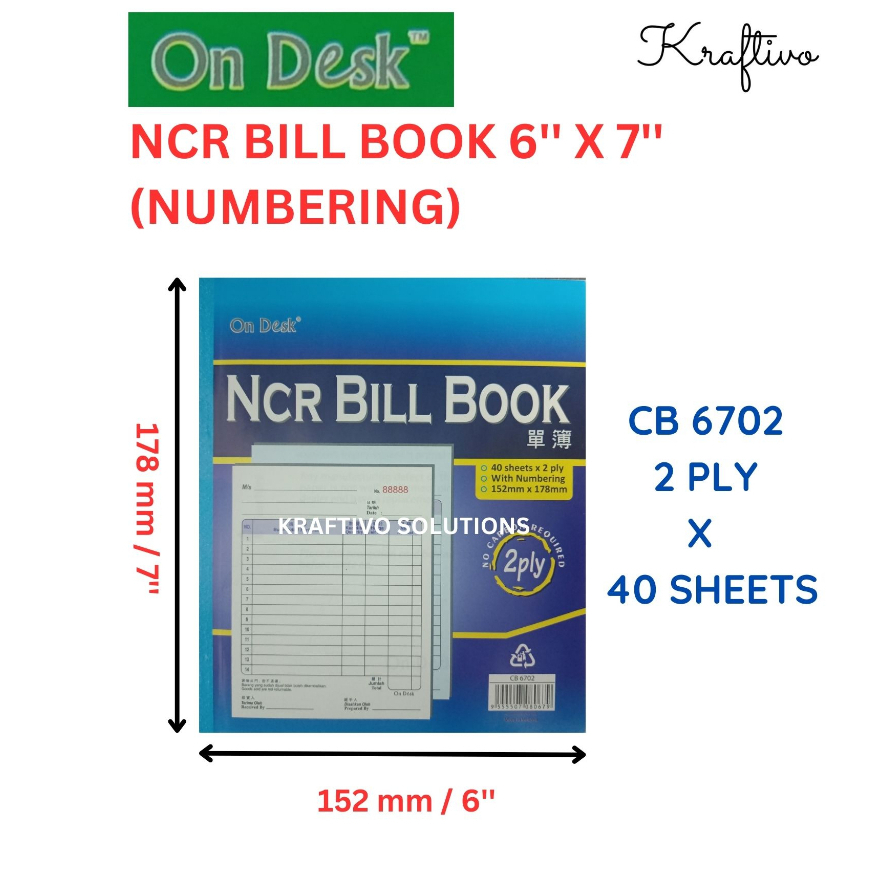 [ ON DESK ] 6'' X 7'' NCR CARBON BILL BOOK WITH NUMBERING( 2PLY / 3PLY ...