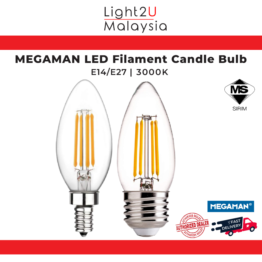 MEGAMAN LED Filament Candle Bulb YTFC35 4W E14/E27 Warm White (3000K ...