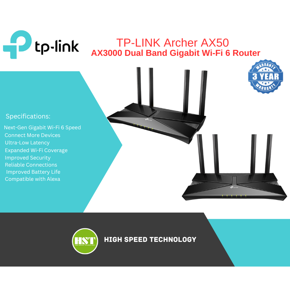 TP-LINK Archer AX50 AX3000 Dual Band Gigabit Wi-Fi 6 Router | Shopee ...