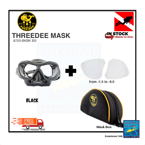 Poseidon 3D ThreeDee Mask complete with Prescription Lenses for Scuba ...