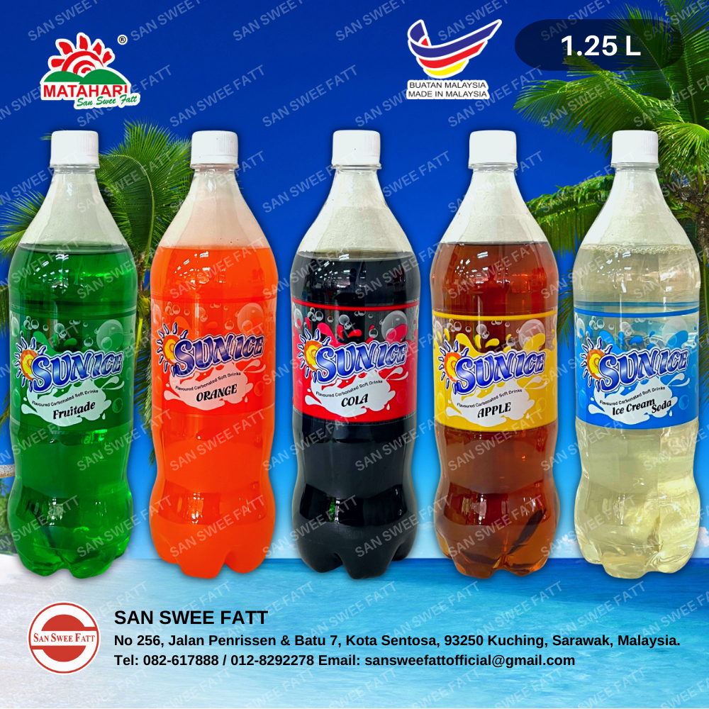 Sunice Flavoured Carbonated Soft Drinks Assorted 1.25L Halal Minuman ...