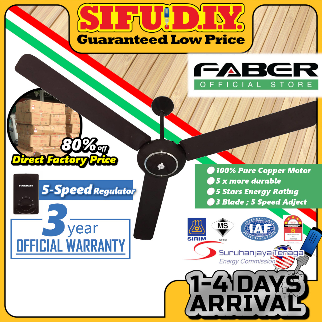 FABER FCF COMODO 606 60” 3 METAL BLADE 5 SPEED REGULATOR CEILING FAN ...