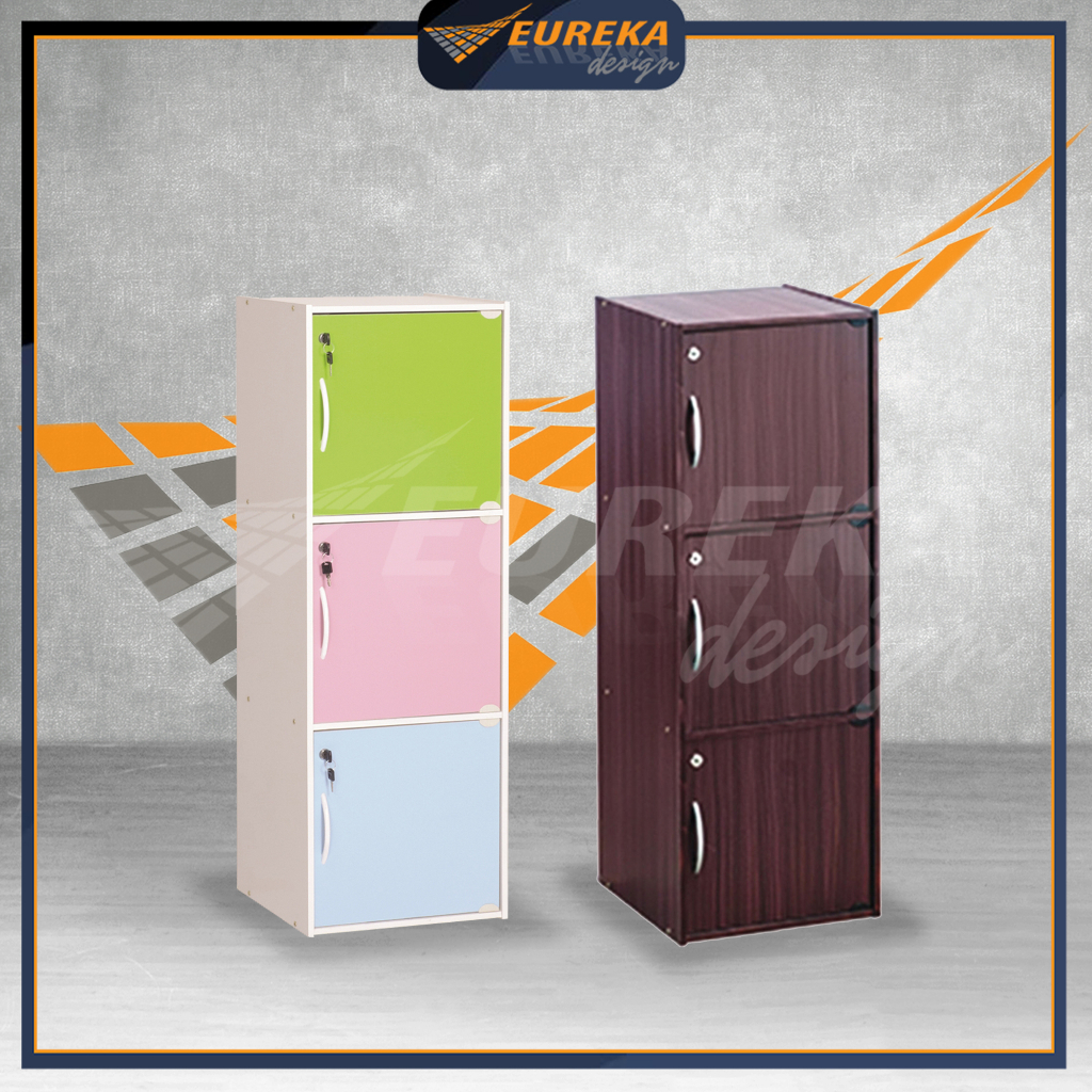 EUREKA DIY 3 Door Storage Cabinet Box Lock Wood / Almari Kabinet ...