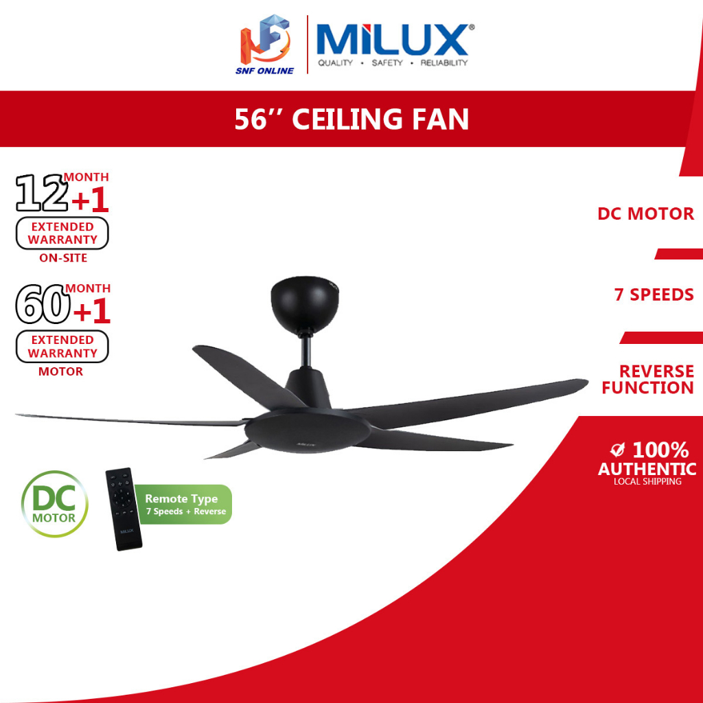 Milux 5 Blade Ceiling Fan with Remote Control (56”) MCF-5601DC-BK ...
