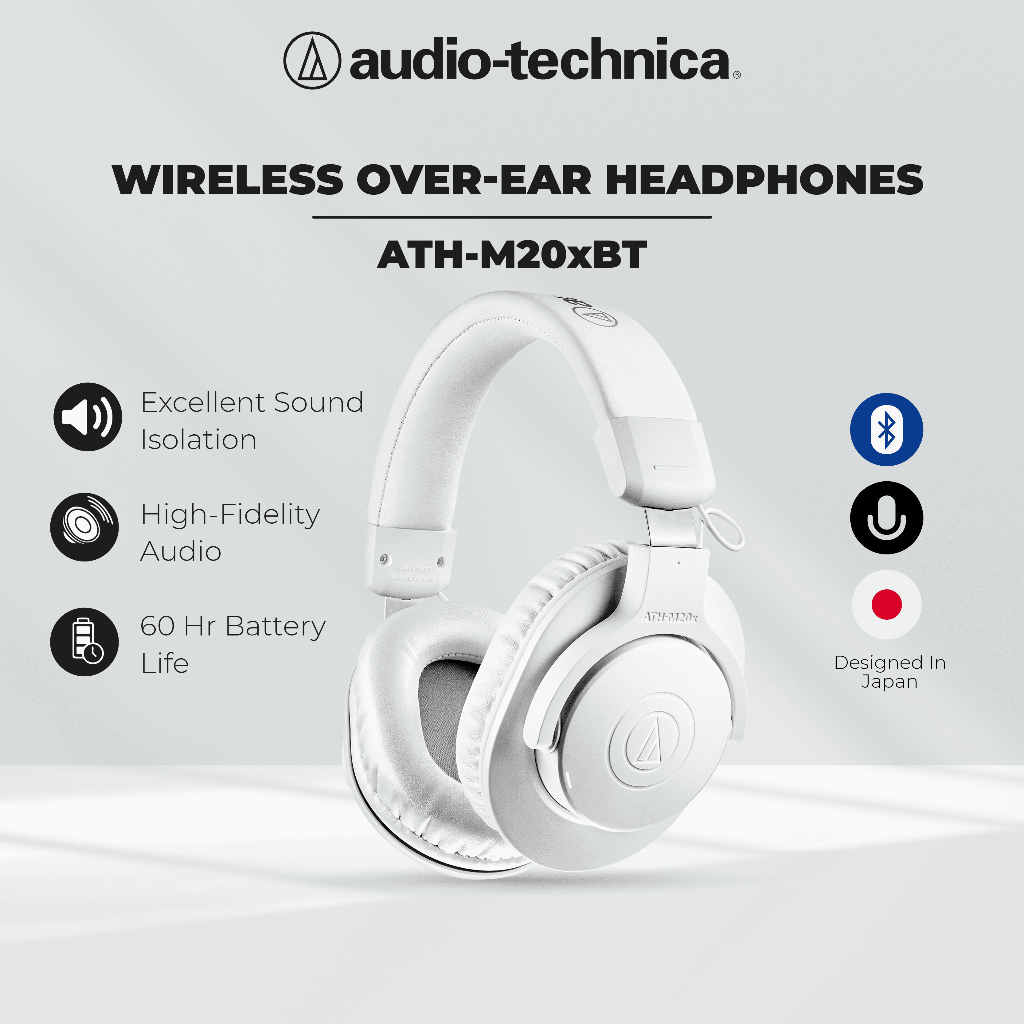 Audio-Technica ATH-M20xBT WH Wireless Over-Ear Headphones Bluetooh ...