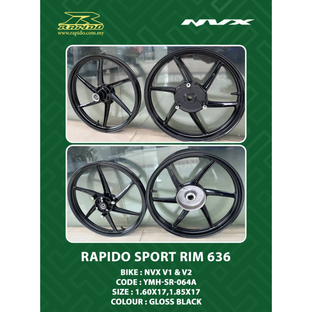 RAPIDO 636 SPORT RIM 17" NMAX V1 V2 / NVX V1 / NVX V2 RIM SUKAN 1.6F ...