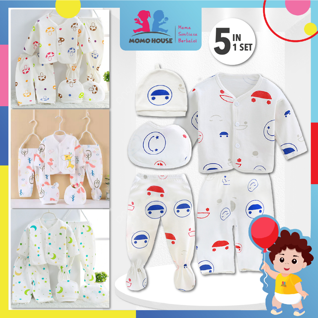 5 PCS Baju Baby Set Newborn Baby Lengkap Baby Clothes Set Newborn Baby ...