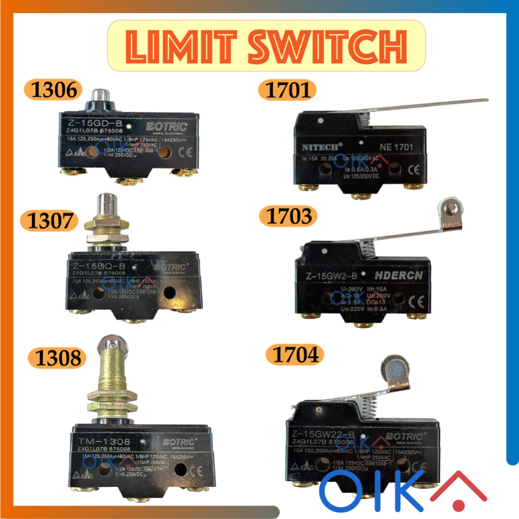 [READY STOCK] 1NO + 1NC Lever Type Micro Limit Switch Screw Terminals (1703/ 1704/ 1307/ 1308 ...