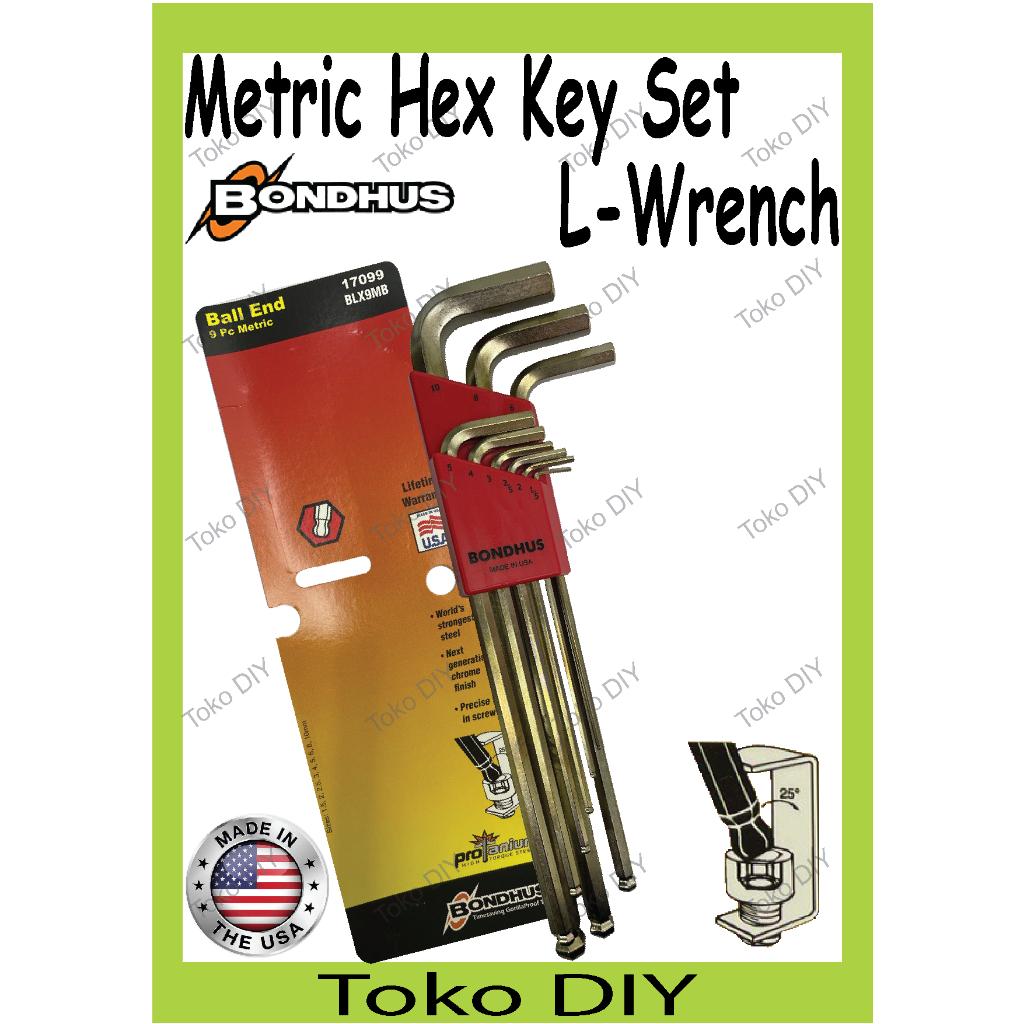 BONDHUS 17099-BLX9MB BALL END L-WRENCH SET BriteGuard™ Finish 9pcs ...