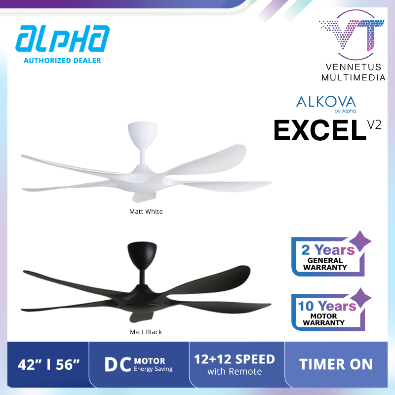 ALPHA Alkova - EXCEL V2-5B 42 56 Inch DC Motor Ceiling Fan with 3 ...