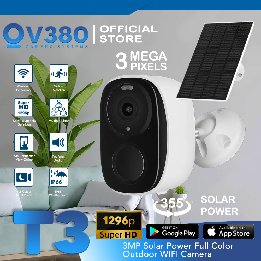 CCTV V380 T3 3MP | Solar Power Color Day & Night PTZ Outdoor WIFI IP ...