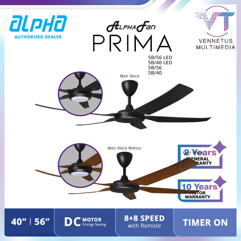 ALPHA AlphaFan - PRIMA LED 5B 40 56 Inch DC Motor Ceiling Fan with 5 ...