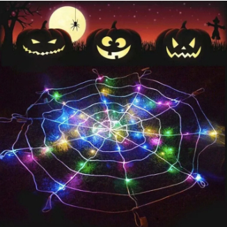 MSIA Ready Stock/ Halloween Lighted LED Spider Web Light Up Spider Net ...