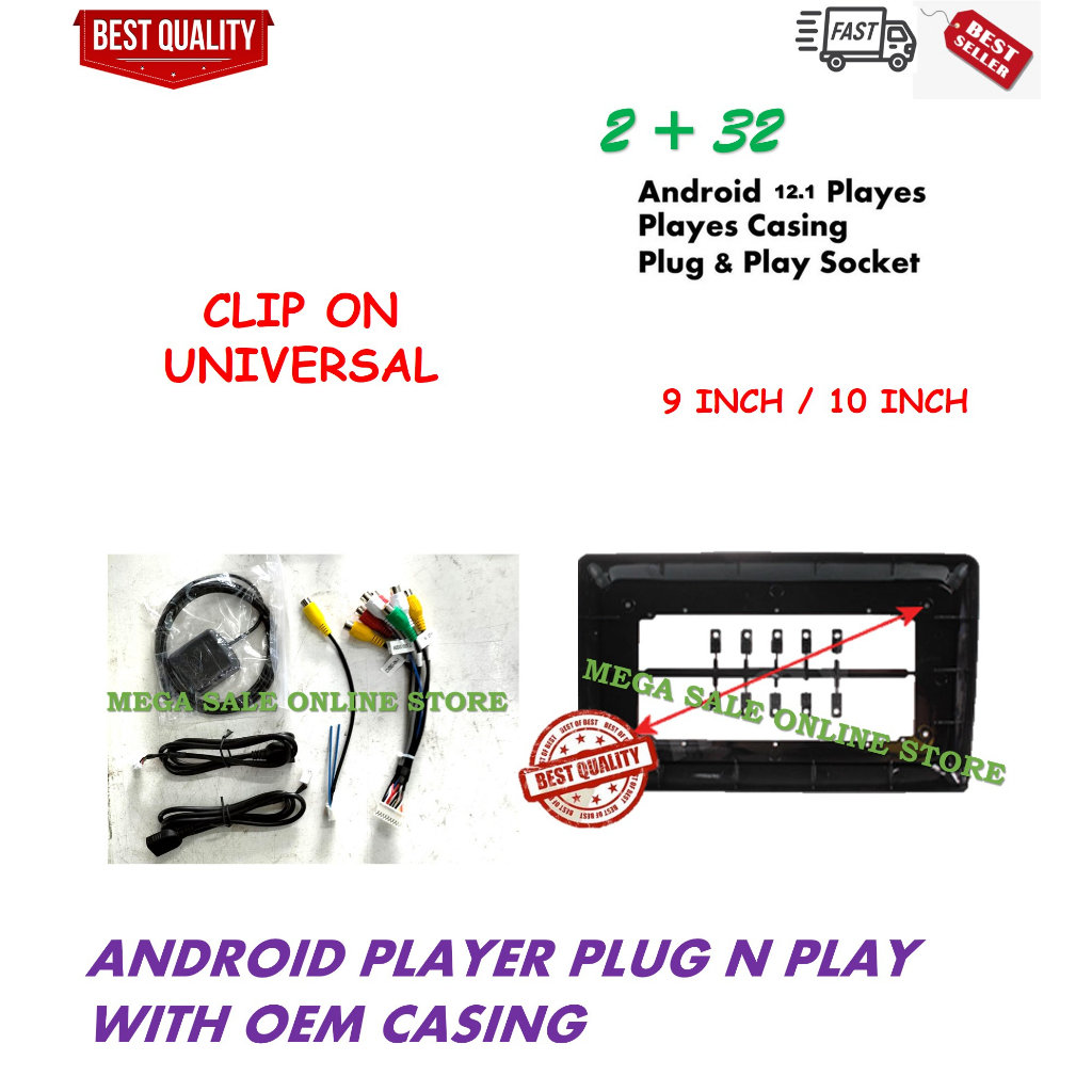 CLIP ON UNIVERSAL ANDROID PLAYER 9” INCH – 10” INCH PLUG N PLAY WITH ...